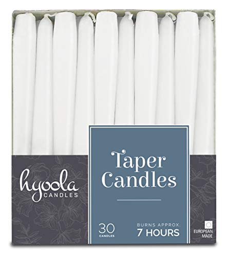 Hyoola Tall Taper Candles - Tapered Candles - White Dripless Candle Sticks - 8 Inch (20cm) - 7 Hour Burn Time (30-Pack)