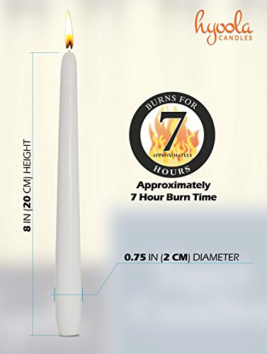 Hyoola Tall Taper Candles - Tapered Candles - White Dripless Candle Sticks - 8 Inch (20cm) - 7 Hour Burn Time (30-Pack)