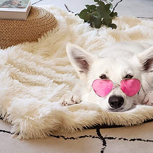 Decorative Extra Soft Faux Fur Blanket Twin Size 70" x 78",Solid Reversible Fuzzy Lightweight Long Hair Shaggy Blanket,Fluffy Cozy Plush Fleece Comfy Microfiber Blanket for Couch Sofa Bed,Cream White