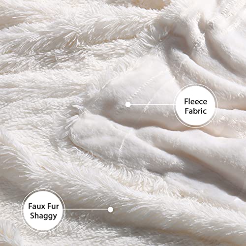 Decorative Extra Soft Faux Fur Blanket Twin Size 70" x 78",Solid Reversible Fuzzy Lightweight Long Hair Shaggy Blanket,Fluffy Cozy Plush Fleece Comfy Microfiber Blanket for Couch Sofa Bed,Cream White