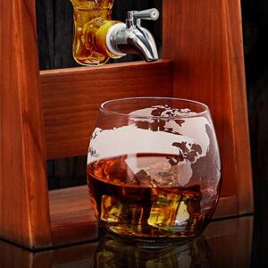 NutriChef Glass Whiskey Decanter with Glasses -1100ml Barrel Whiskey Carafe Alcohol Decanter Set, Decanter w/ Spigot, Stopper & Base, For Brandy Wine Cognac Rum Gin Scotch Bourbon - NutriChef