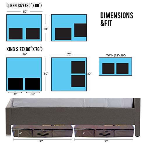 NDR Home XL Under Bed Boots Shoes Clothes Storage Organizer, Adjustable Dividers - Fits Tall Boots or 12 Pairs of Shoes - Compact space saving storage (Grey). Extra durable material, 36x25x6in.