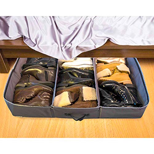 NDR Home XL Under Bed Boots Shoes Clothes Storage Organizer, Adjustable Dividers - Fits Tall Boots or 12 Pairs of Shoes - Compact space saving storage (Grey). Extra durable material, 36x25x6in.