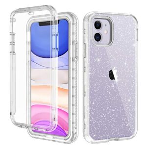 lontect for iphone 11 case built-in screen protector glitter clear sparkly bling rugged shockproof hybrid full body protective case cover for apple iphone 11 6.1 2019, clear/silver glitter