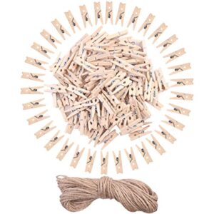 diyasy 120 pcs mini wood clothespins,1 inch small craft wooden clips with jute twine for photo wall and diy craft.