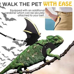 Pawaboo Adjustable Bearded Dragon Harness and Leash, 3 Size Leather Reptile Leash Outdoor Harness Leash with Bat Wings for Lizard Reptiles Amphibians Small Pet, Small/Medium/Large, Black+Gold