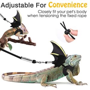 Pawaboo Adjustable Bearded Dragon Harness and Leash, 3 Size Leather Reptile Leash Outdoor Harness Leash with Bat Wings for Lizard Reptiles Amphibians Small Pet, Small/Medium/Large, Black+Gold