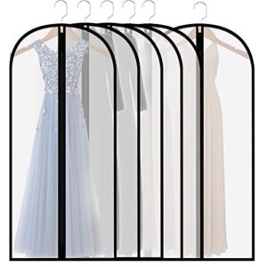 homeminda extra long dress garment bags 60in clear hanging lightweight breathable dust cover with study full zipper for storage clothes and travel pack of 6