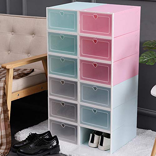 Yaoyodd19 Clothes Holder Clear PP Stackable Dust-Proof Flip Drawer Shoes Box Storage Container Organizer - Light Pink