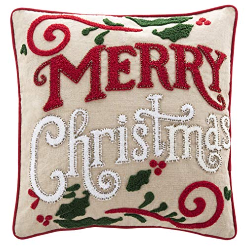 Safavieh Home Merry Green and Red and Beige Christmas 18-inch Decorative Pillow Pillow, 1 Count (Pack of 1)