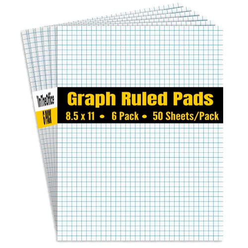 1InTheOffice Graph Pads, 8.5" x 11", Quadrille Pad 8.5 x 11, 50 Sheets/Pad (6 Pack)