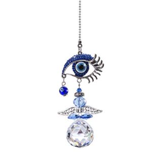 hanging crystal angel suncatcher blue evil eye protection and good luck charm chandelier lamps pendant(12.5in)