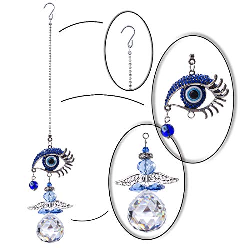 Hanging Crystal Angel Suncatcher Blue Evil Eye Protection and Good Luck Charm Chandelier Lamps Pendant(12.5in)