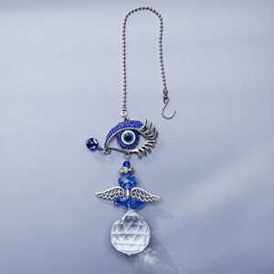 Hanging Crystal Angel Suncatcher Blue Evil Eye Protection and Good Luck Charm Chandelier Lamps Pendant(12.5in)