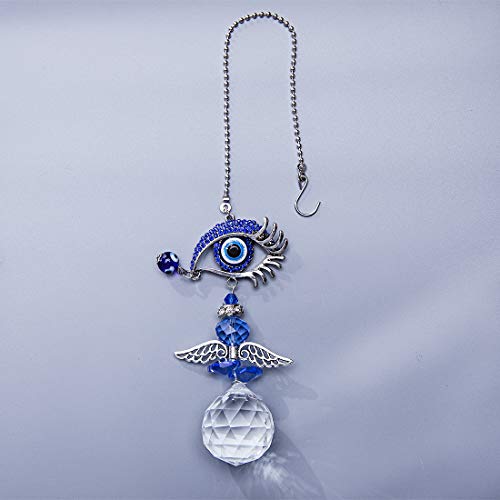 Hanging Crystal Angel Suncatcher Blue Evil Eye Protection and Good Luck Charm Chandelier Lamps Pendant(12.5in)