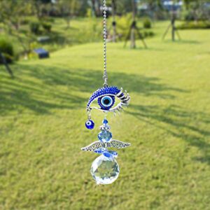 Hanging Crystal Angel Suncatcher Blue Evil Eye Protection and Good Luck Charm Chandelier Lamps Pendant(12.5in)