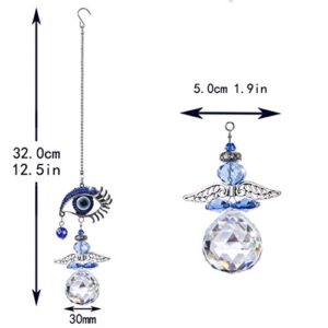 Hanging Crystal Angel Suncatcher Blue Evil Eye Protection and Good Luck Charm Chandelier Lamps Pendant(12.5in)