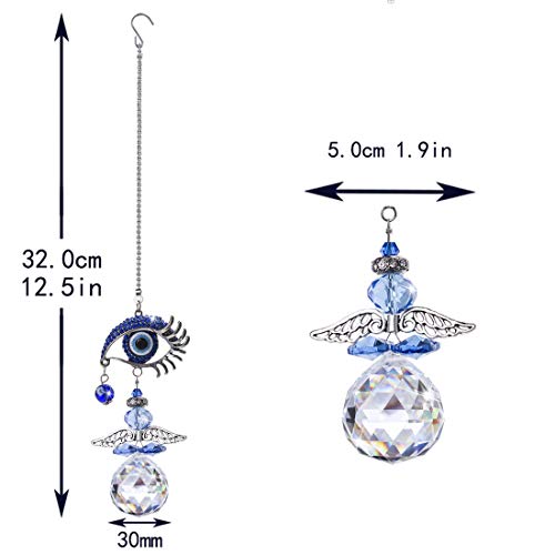 Hanging Crystal Angel Suncatcher Blue Evil Eye Protection and Good Luck Charm Chandelier Lamps Pendant(12.5in)