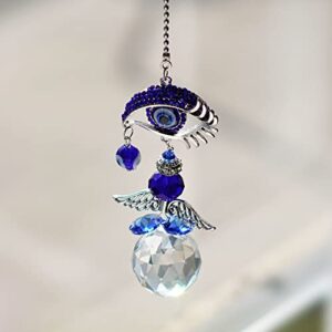 Hanging Crystal Angel Suncatcher Blue Evil Eye Protection and Good Luck Charm Chandelier Lamps Pendant(12.5in)