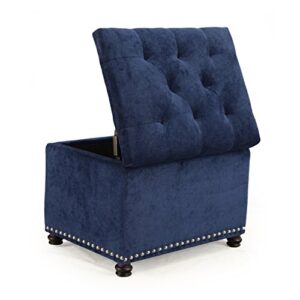 Homebeez Tufted Storage Ottoman Bench Velvet Footrest Stool with Lift Top & Nailhead Trim (Navy Blue)