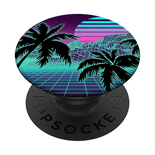 Retro 80s Vaporwave Sunset Sunrise With Outrun style grid PopSockets PopGrip: Swappable Grip for Phones & Tablets