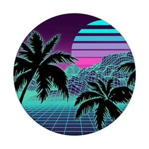 Retro 80s Vaporwave Sunset Sunrise With Outrun style grid PopSockets PopGrip: Swappable Grip for Phones & Tablets