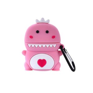 ifunny 3d cute cartoon dinosaur case for airpod 1st/airpod 2nd,kids girls boys women dinosaur soft silicone case with carabiner for airpods 1st /airpods 2nd charging case (pink dinosaur)