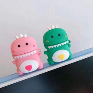 iFunny 3D Cute Cartoon Dinosaur Case for Airpod 1st/Airpod 2nd,Kids Girls Boys Women Dinosaur Soft Silicone Case with Carabiner for Airpods 1st /Airpods 2nd Charging Case (Pink Dinosaur)