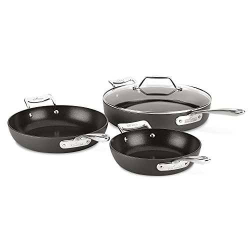 All-Clad Essentials Hard Anodized Nonstick 4 Piece Sauce Pan Set 8, 10.25 Inch, 4 Quart Pots and Pans, Cookware Black