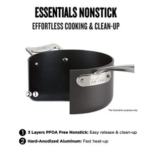 All-Clad Essentials Hard Anodized Nonstick 4 Piece Sauce Pan Set 8, 10.25 Inch, 4 Quart Pots and Pans, Cookware Black