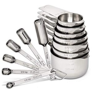 stainless steel measuring spoons and cups combo, set of 13 pieces, stackable set,silver