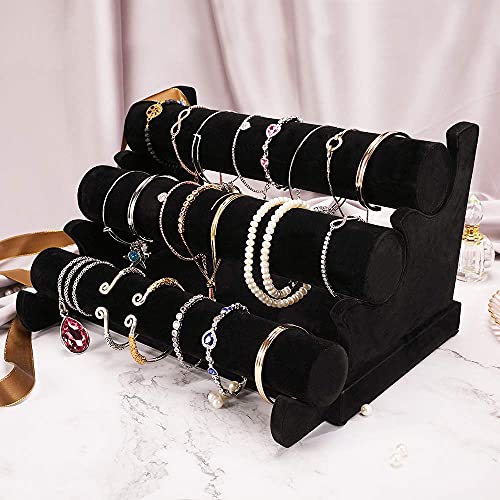 Black Velvet Bracelet & Necklace T-Bar 3 Tier Jewelry Display