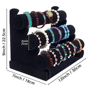 Black Velvet Bracelet & Necklace T-Bar 3 Tier Jewelry Display