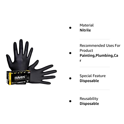 SAS Safety 66518 Raven Powder-Free Disposable Black Nitrile 6 Mil Gloves, Large, 100 Gloves by Weight(Pack of 1)