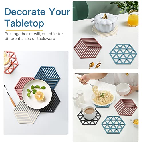 Silicone Trivet Mats and Hot Pads 8 Pcs 5.63 4.92 in Hexagon Heat Multifunction Kitchen Tool for Bowl Mats, Dish Mats Placemats