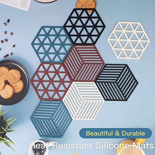 Silicone Trivet Mats and Hot Pads 8 Pcs 5.63 4.92 in Hexagon Heat Multifunction Kitchen Tool for Bowl Mats, Dish Mats Placemats