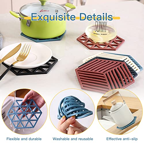 Silicone Trivet Mats and Hot Pads 8 Pcs 5.63 4.92 in Hexagon Heat Multifunction Kitchen Tool for Bowl Mats, Dish Mats Placemats