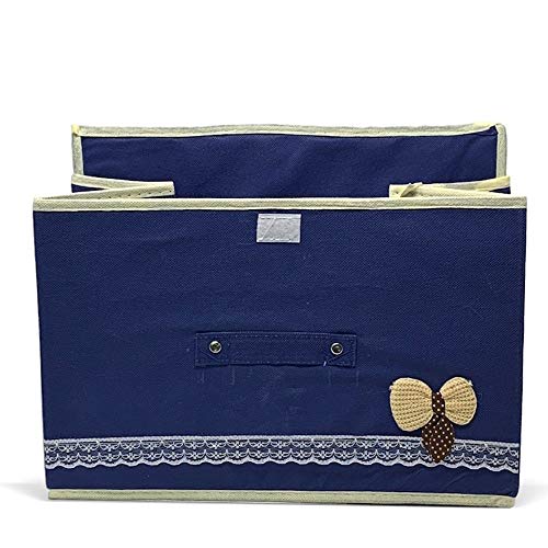 BANBERRY DESIGNS Storage Bin with Lid and Handles Foldable – Collapsible Blue Container for Organizing Toys Closets Bedrooms Clothes Shoes