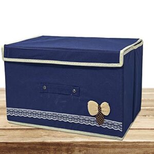 BANBERRY DESIGNS Storage Bin with Lid and Handles Foldable – Collapsible Blue Container for Organizing Toys Closets Bedrooms Clothes Shoes