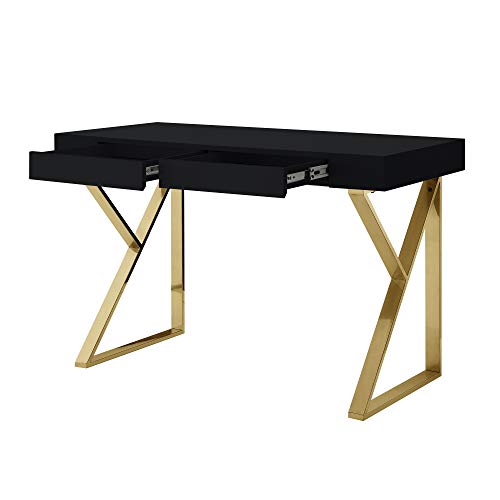 Inspired Home Zosia Desk - 2 Drawers | Black/Gold