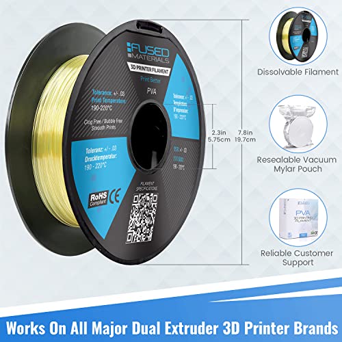 Fused Materials PVA 3D Printer Filament, 1.75mm, 0.5kg roll