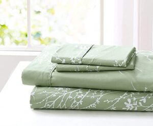 sl spirit linen home est. 1988 - king sheet set, super soft microfiber bedding, elegant foliage design & ideal for all seasons (king, green/white)