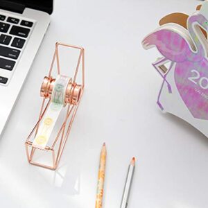 Rose Gold Office Supplies Set - Stapler, Tape Dispenser, Staple Remover with 1000 Staples and 12 Binder Clips , Luxury Acrylic Rose Gold Desk Accessories & Decorations