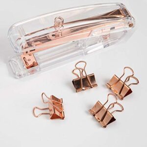 Rose Gold Office Supplies Set - Stapler, Tape Dispenser, Staple Remover with 1000 Staples and 12 Binder Clips , Luxury Acrylic Rose Gold Desk Accessories & Decorations