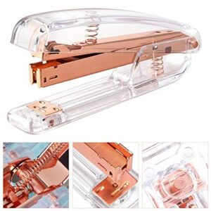 Rose Gold Office Supplies Set - Stapler, Tape Dispenser, Staple Remover with 1000 Staples and 12 Binder Clips , Luxury Acrylic Rose Gold Desk Accessories & Decorations