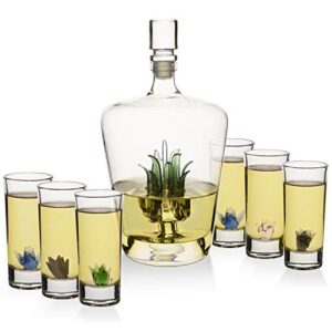 tequila decanter tequila glasses set with agave decanter and 6 agave sipping shot glass, perfect for gifts for tequila lovers, 25 ounce bottle, 3 ounce tequila party decorations cinco de mayo (agave)