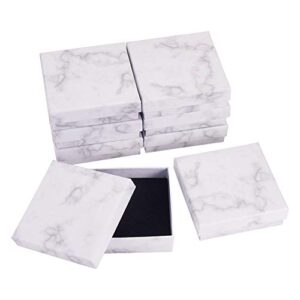 benecreat 8 pack kraft square cardboard jewelry boxes marble white necklace pendant box for jewelry set, 3.58x3.58x1.14 inches