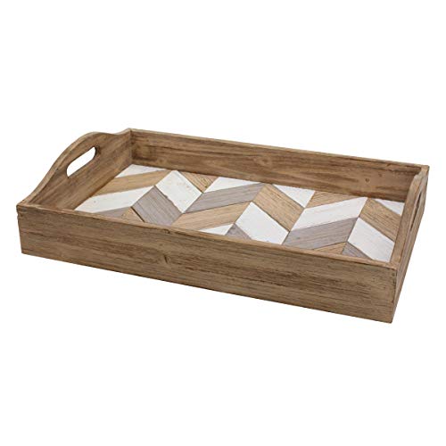 Stonebriar Rectangle Multicolor Chevron Wood Serving Tray with Handles, 18" x 12"