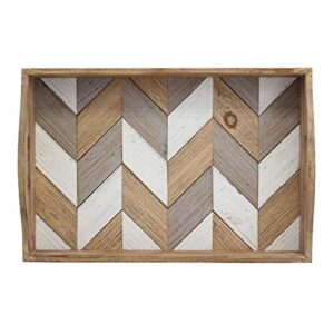 Stonebriar Rectangle Multicolor Chevron Wood Serving Tray with Handles, 18" x 12"