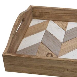 Stonebriar Rectangle Multicolor Chevron Wood Serving Tray with Handles, 18" x 12"